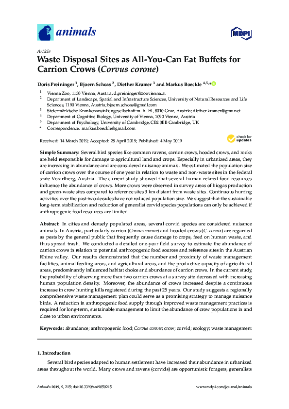 (PDF) Waste Disposal Sites as All-You-Can Eat Buffets for Carrion Crows ...