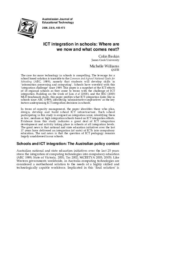 (PDF) ICT integration in schools: Where are we now and what comes next?