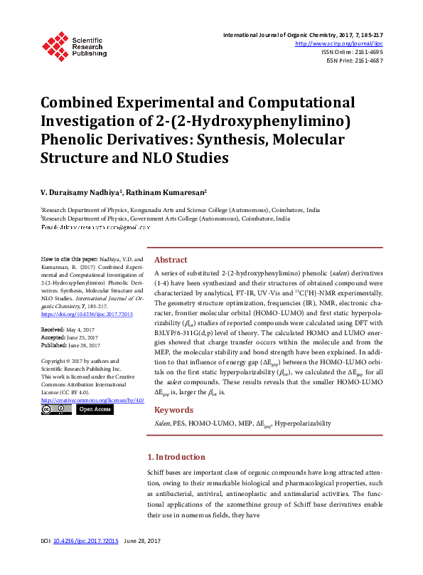 (PDF) A combined experimental and computational investigation of the ...