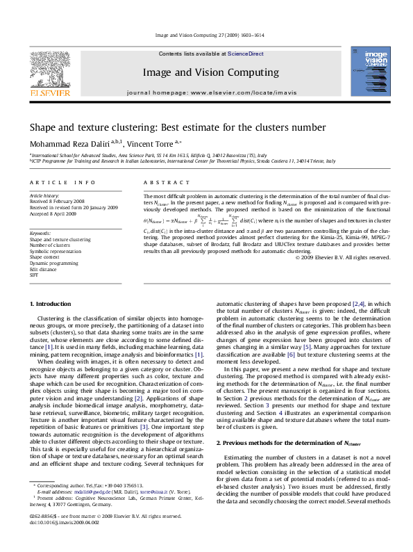 (PDF) Shape and texture clustering: Best estimate for the clusters number