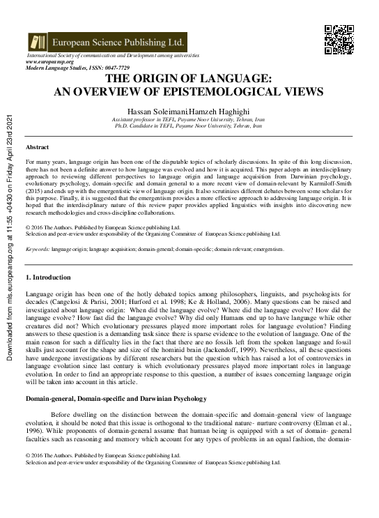 (PDF) THE ORIGIN OF LANGUAGE: AN OVERVIEW OF EPISTEMOLOGICAL VIEWS