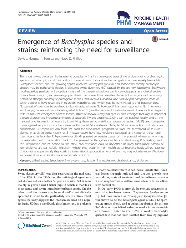 (PDF) Emergence of Brachyspira species and strains: reinforcing the ...