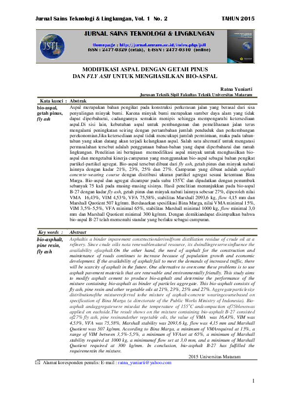 (PDF) Modifikasi Aspal Dengan Getah Pinus Dan Fly Ash Untuk ...