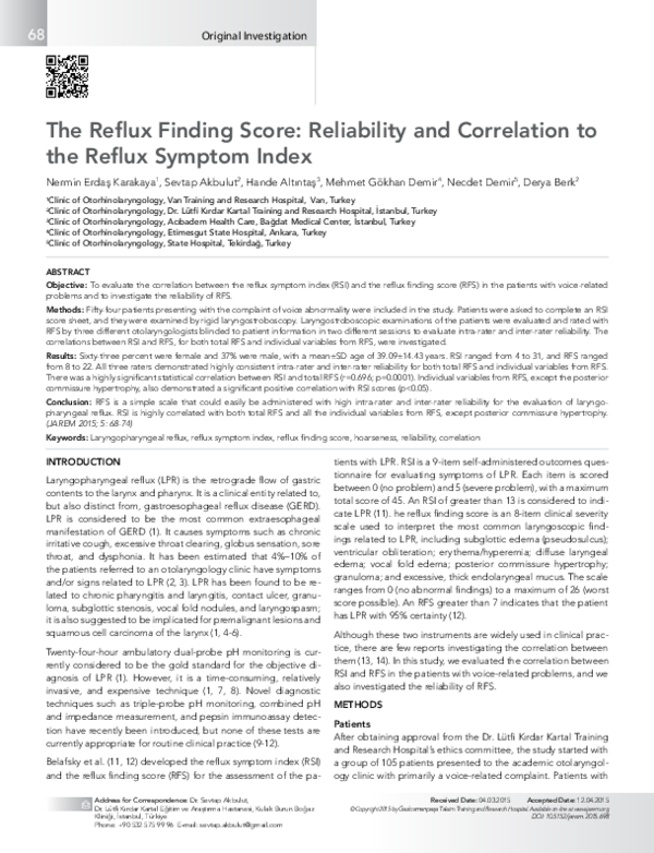 (PDF) The Reflux Finding Score: Reliability And Correlation To The ...