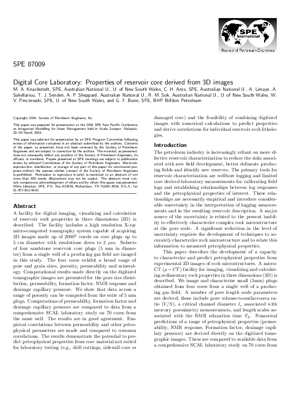 (PDF) Digital Core Laboratory: Properties of reservoir core derived ...