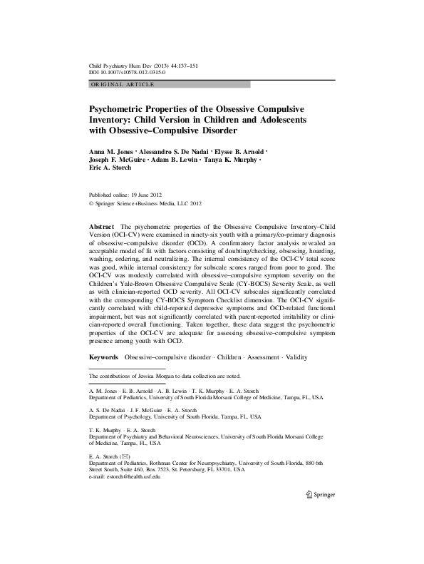 (PDF) Psychometric Properties of the Obsessive Compulsive Inventory ...