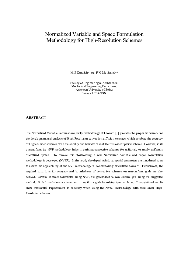 (PDF) Normalized Variable and Space Formulation Methodology for High-Resolution Schemes