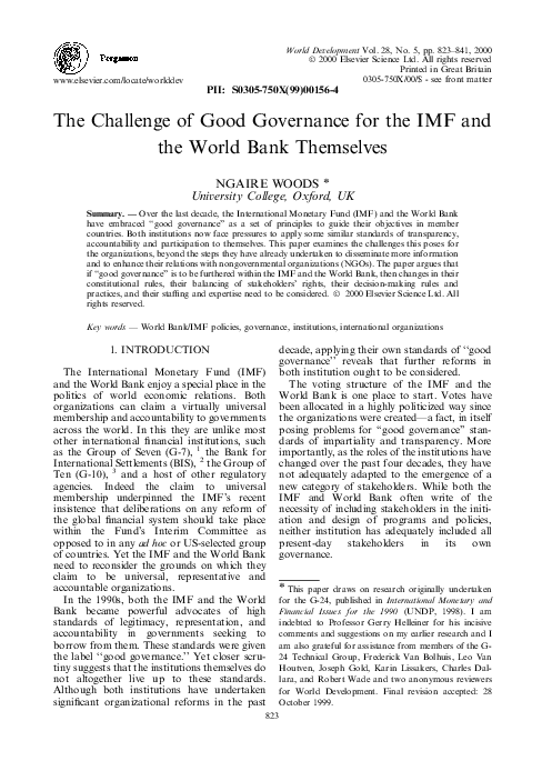 (PDF) The challenge of good governance for the IMF and the World Bank ...