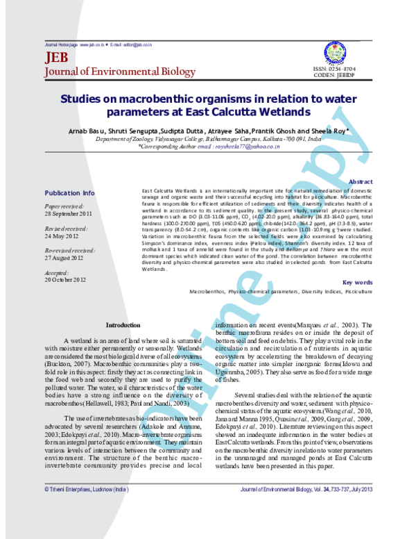 (PDF) Studies on macrobenthic organisms in relation to water parameters ...