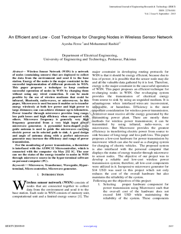 Pdf Ijert An Efficient And Low Cost Technique For Charging Nodes In Wireless Sensor Network