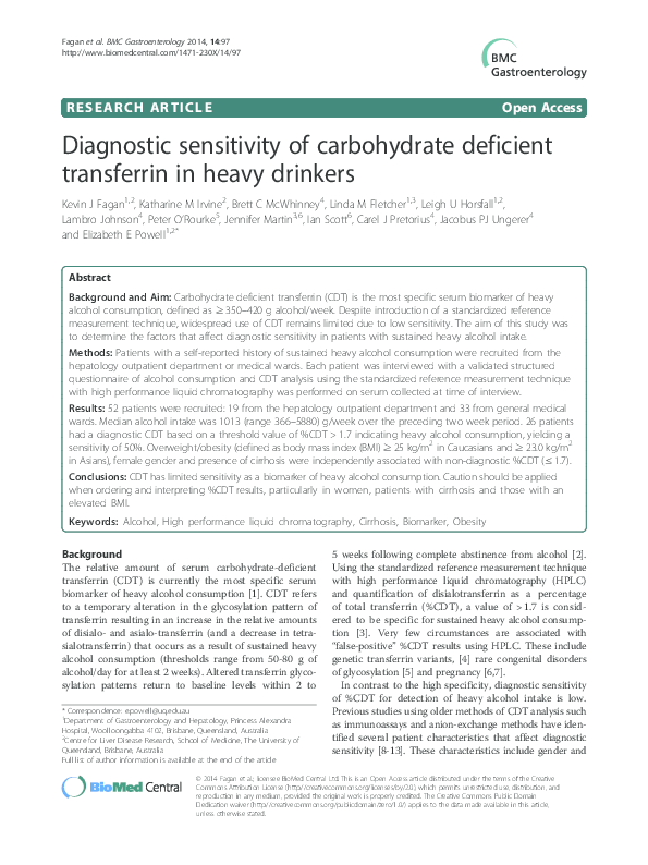 (PDF) Diagnostic sensitivity of carbohydrate deficient transferrin in ...