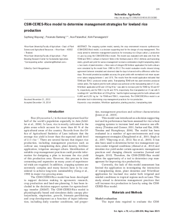 (PDF) CSM-CERES-Rice model to determine management strategies for ...