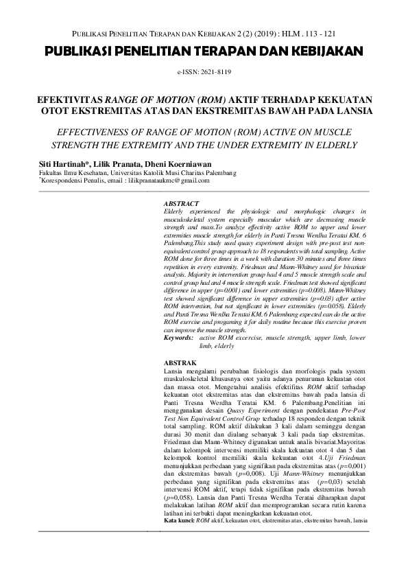 (PDF) Pengaruh Latihan Rom (Range of Motion) Pasif Terhadap Peningkatan Kekuatan Otot Pada ...