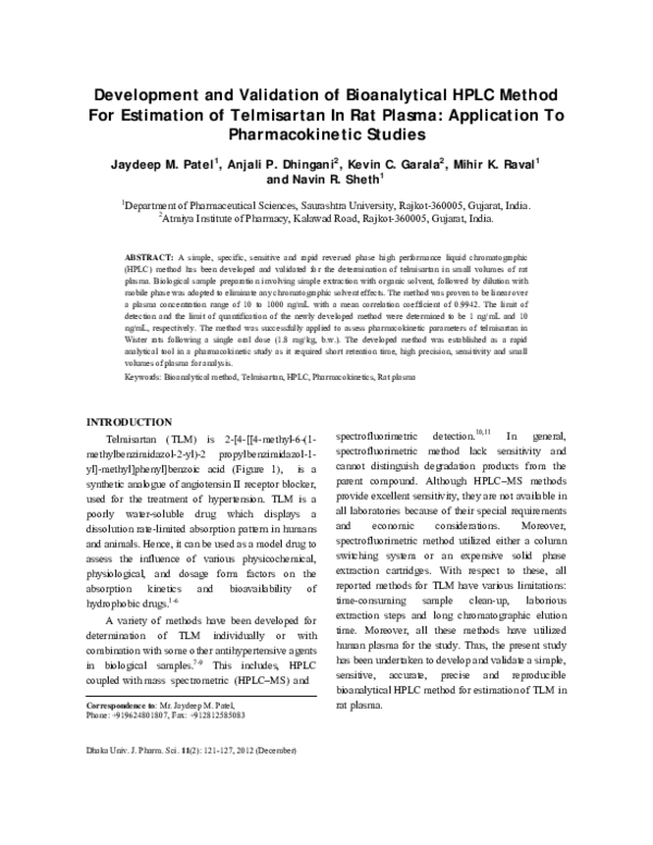 (PDF) Development and Validation of Bioanalytical HPLC Method For Estimation of Telmisartan In ...