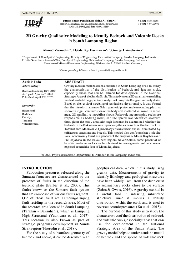 (PDF) 2D Gravity Qualitative Modeling to Identify Bedrock and Volcanic ...