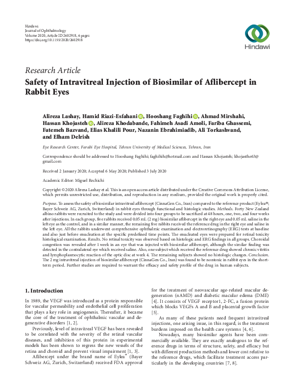 (PDF) Safety of Intravitreal Injection of Biosimilar of Aflibercept in ...