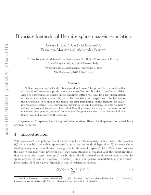 (PDF) Bivariate hierarchical Hermite spline quasi-interpolation