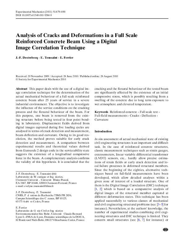 Pdf Analysis Of Cracks And Deformations In A Full Scale Reinforced Concrete Beam Using A