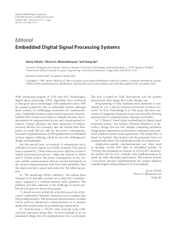 (PDF) Embedded Digital Signal Processing Systems