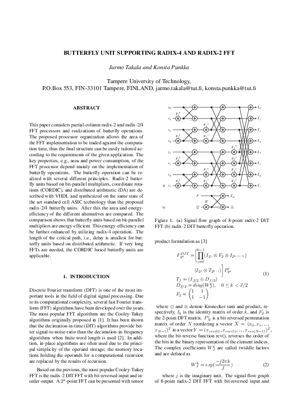 (PDF) Butterfly unit supporting radix-4 and radix-2 FFT