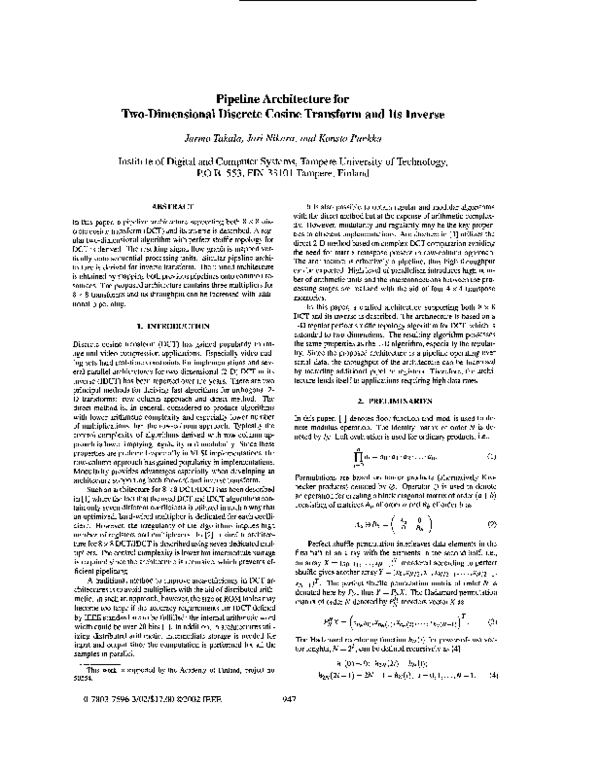 (PDF) Pipeline architecture for two-dimensional discrete cosine transform and its inverse