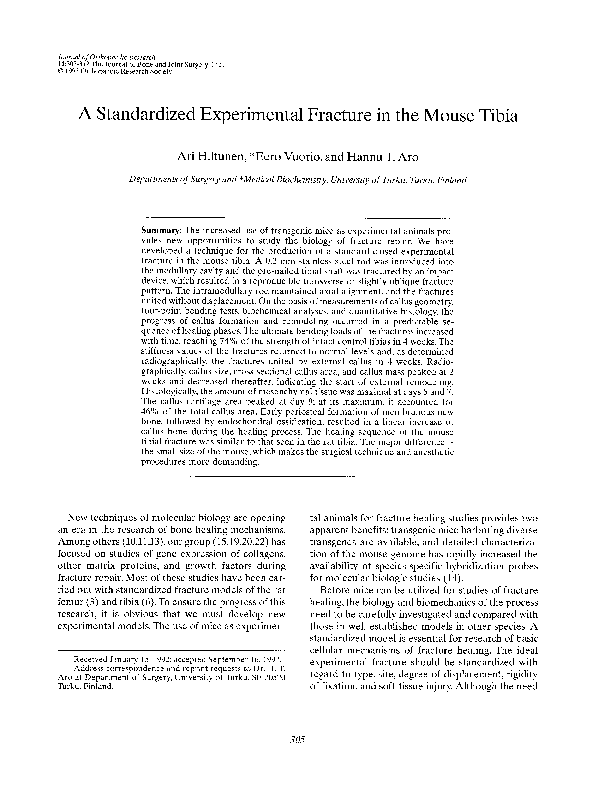 (PDF) A standardized experimental fracture in the mouse tibia
