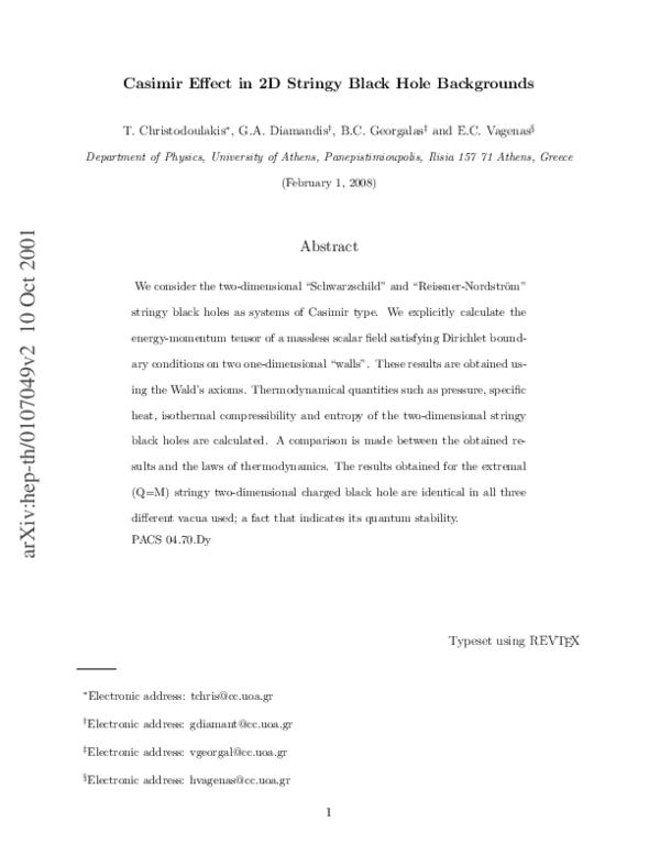(PDF) Casimir effect in 2D stringy black hole backgrounds