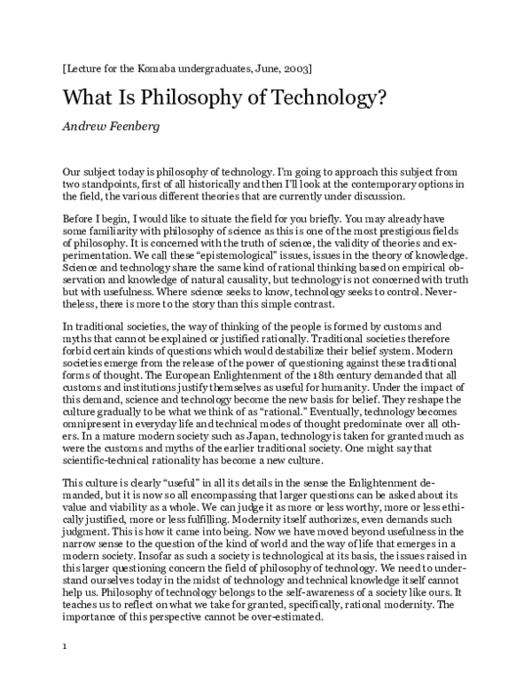 (PDF) Philosophy of technology