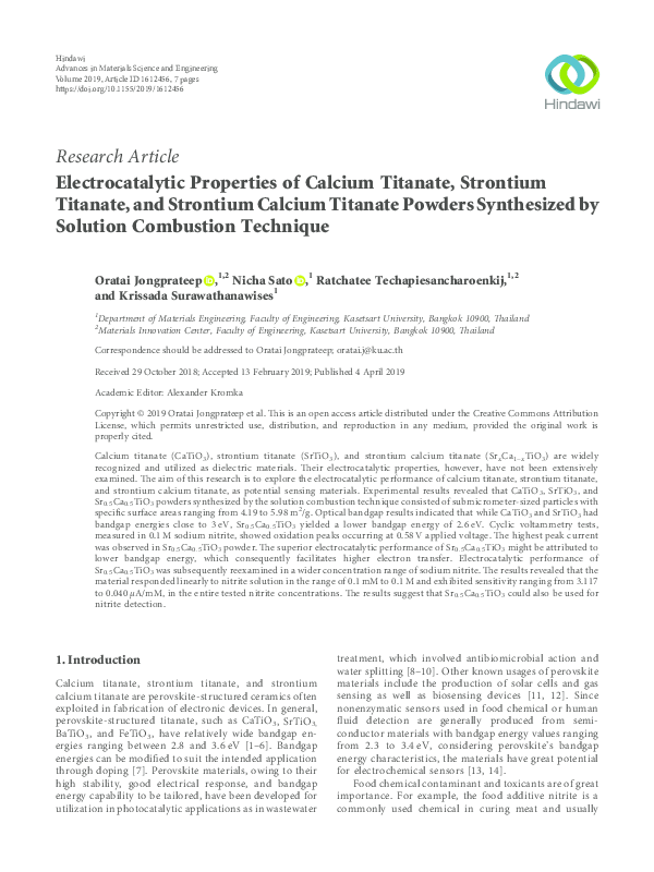 (PDF) Electrocatalytic Properties of Calcium Titanate, Strontium ...