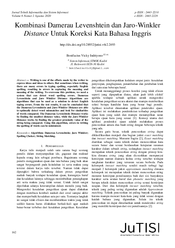 (PDF) Kombinasi Damerau Levenshtein dan Jaro-Winkler Distance Untuk ...