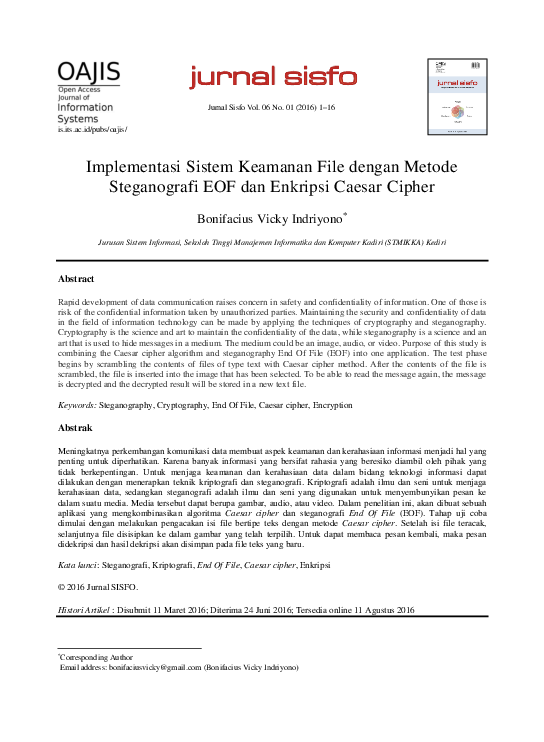 Pdf Implementasi Sistem Keamanan File Dengan Metode Steganografi Eof Dan Enkripsi Caesar Cipher
