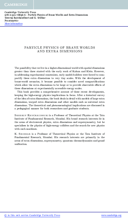 (PDF) Particle Physics of Brane Worlds and Extra Dimensions