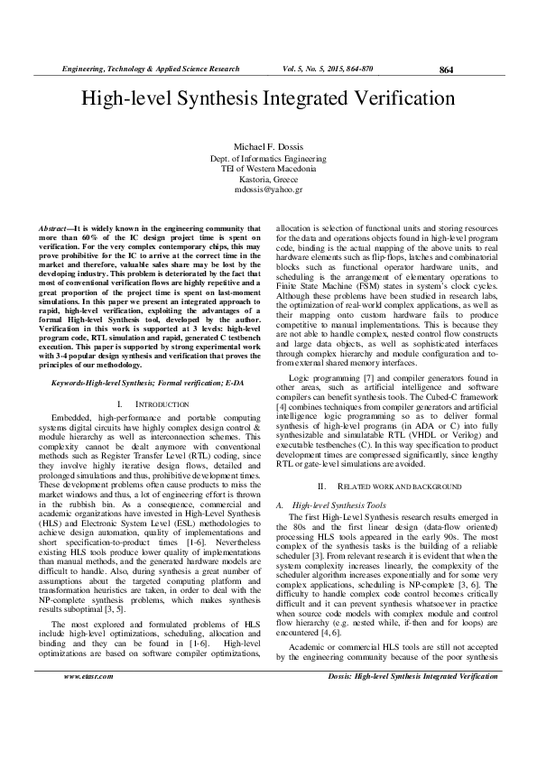 (PDF) High-level Synthesis Integrated Verification