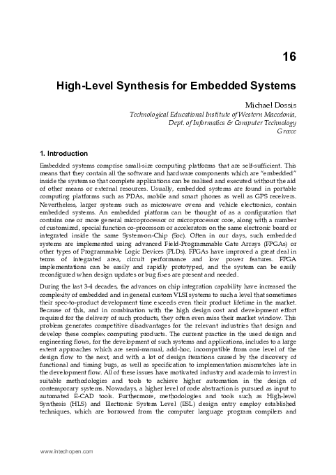 (PDF) High-Level Synthesis for Embedded Systems