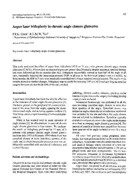 (PDF) Argon laser iridoplasty in chronic angle closure glaucoma