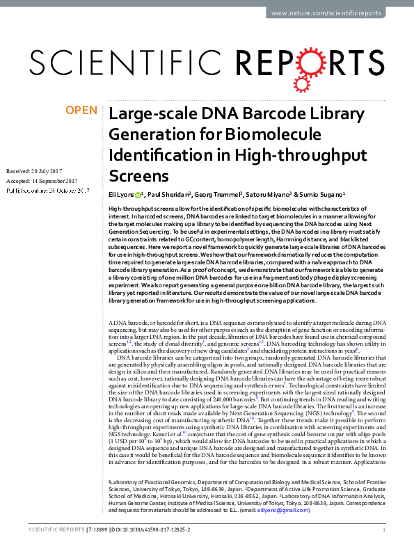 (PDF) Large-scale DNA Barcode Library Generation for Biomolecule ...