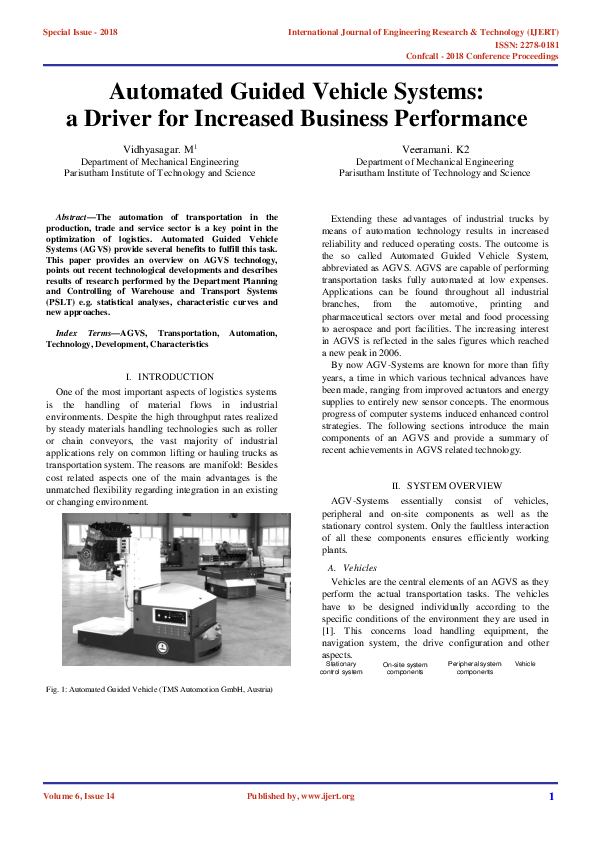 Pdf Ijert Automated Guided Vehicle Systems A Driver For Increased Business Performance