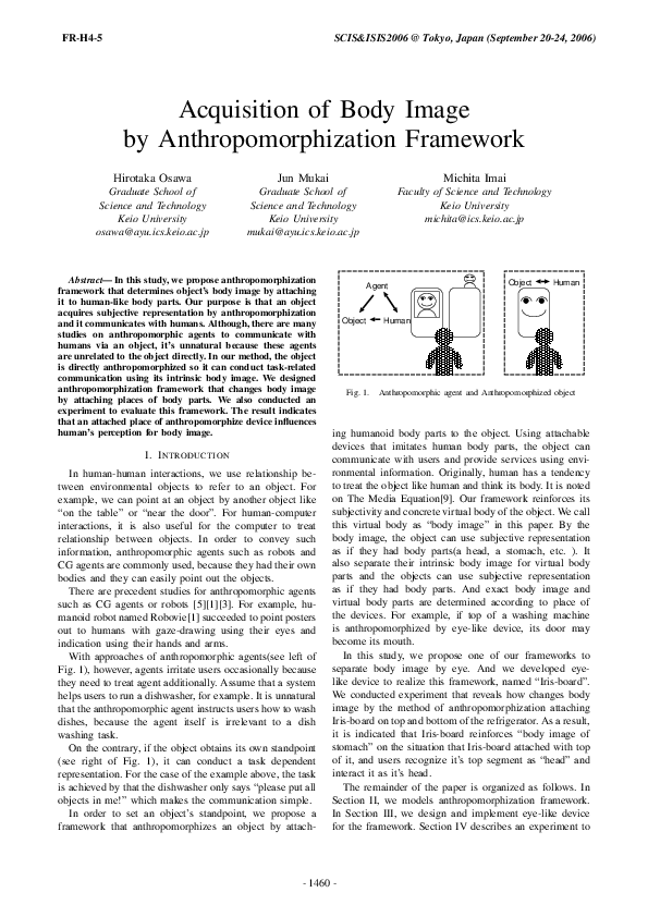 (PDF) Acquisition of Body Image by Anthropomorphization Framework