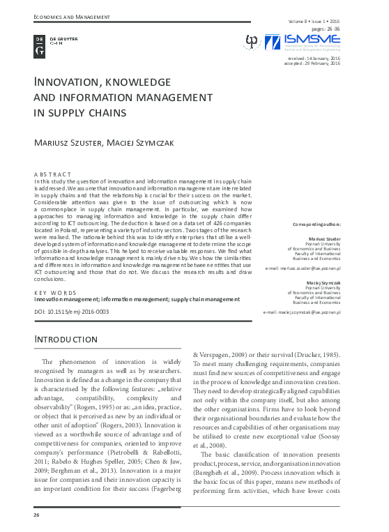 (PDF) Innovation, knowledge and information management in supply chains