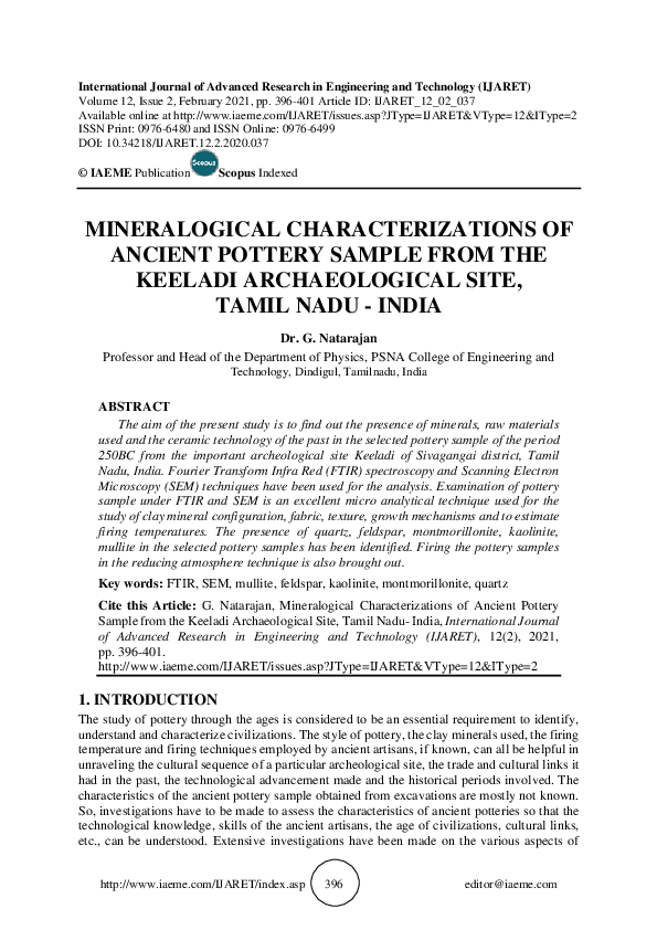 (PDF) MINERALOGICAL CHARACTERIZATIONS OF ANCIENT POTTERY SAMPLE FROM ...