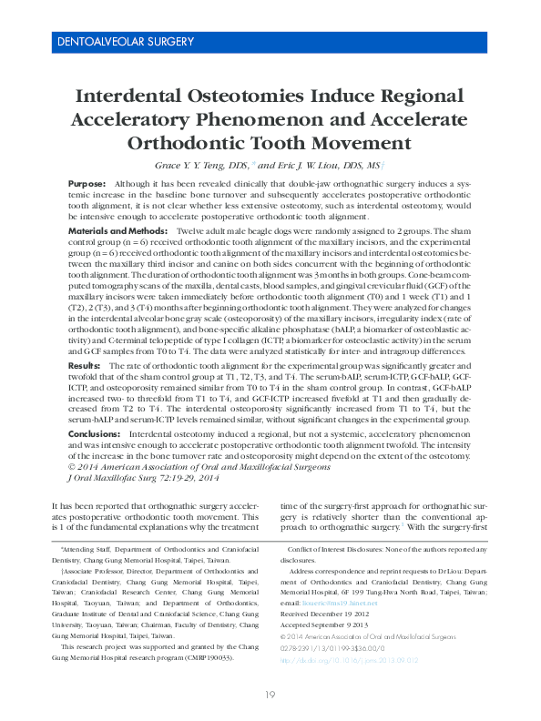 (PDF) Interdental Osteotomies Induce Regional Acceleratory Phenomenon and Accelerate Orthodontic ...