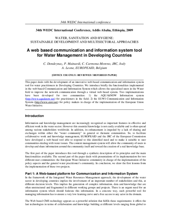(PDF) A web based communication and information system tool for Water Management in Developing ...