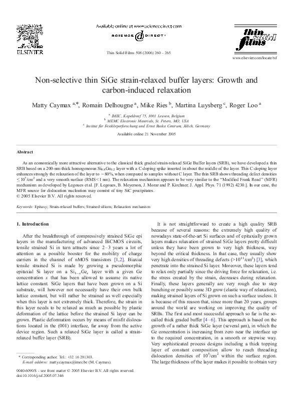 (PDF) Thin SiGe Strain-Relaxed Buffers with C-Doping
