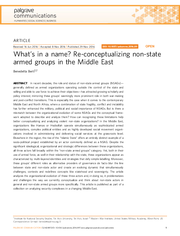 (PDF) What’s in a name? Re-conceptualizing non-state armed groups in ...