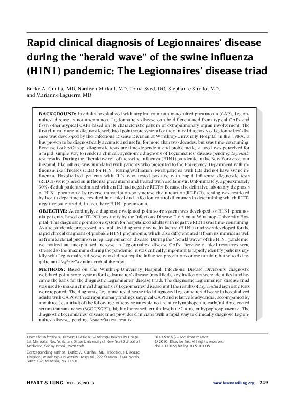 (PDF) Rapid clinical diagnosis of Legionnaires' disease during the ...