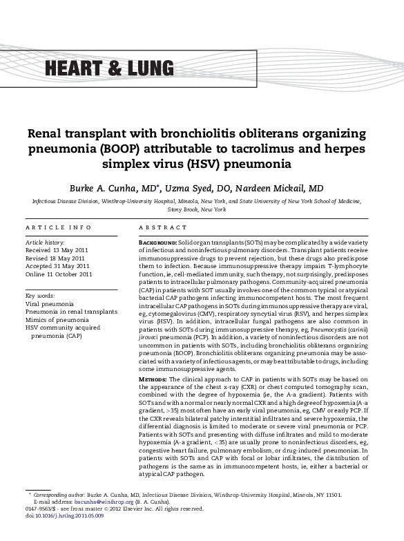 (PDF) Renal transplant with bronchiolitis obliterans organizing pneumonia (BOOP) attributable to ...