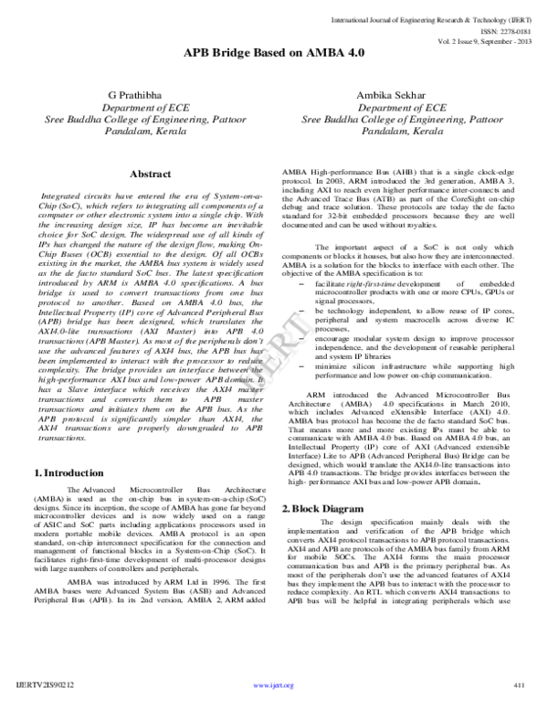(PDF) Advanced Peripheral Bus Bridge Using AMBA 4.0 Specifications
