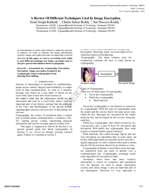 Pdf Ijert A Review Of Different Techniques Used In Image Encryption Ijert Journal