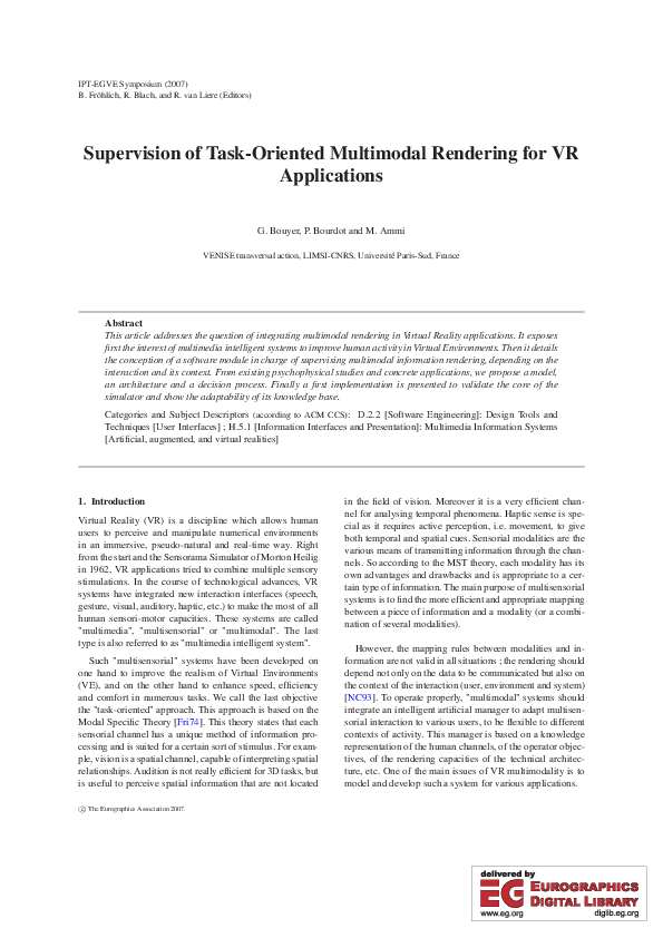 (PDF) Supervision of task-oriented multimodal rendering for VR applications
