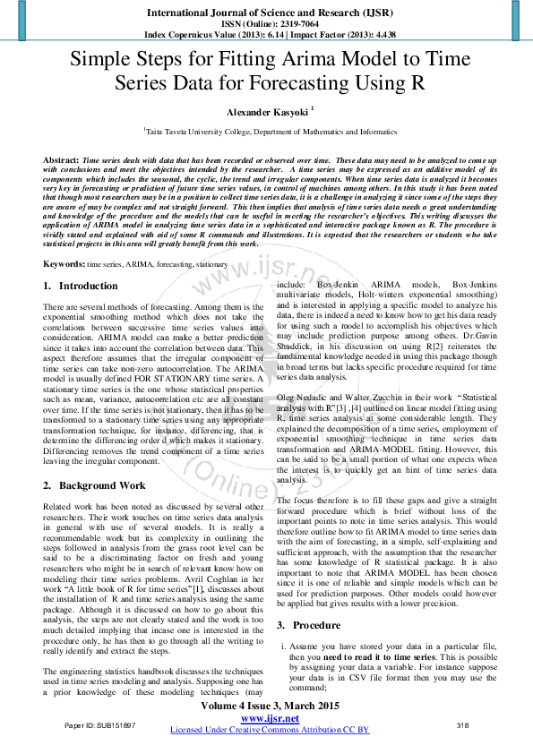 (PDF) Simple Steps for Fitting Arima Model to Time Series Data for ...